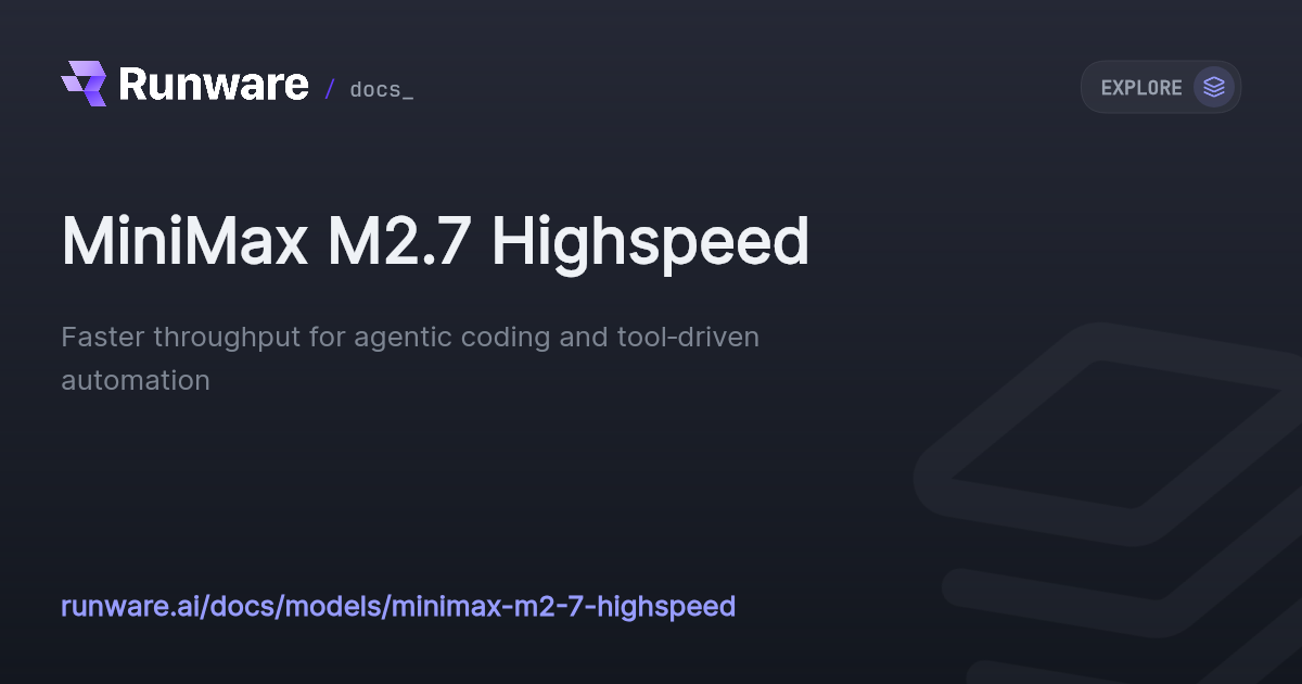 MiniMax M2.7 Highspeed API Examples | Runware Docs