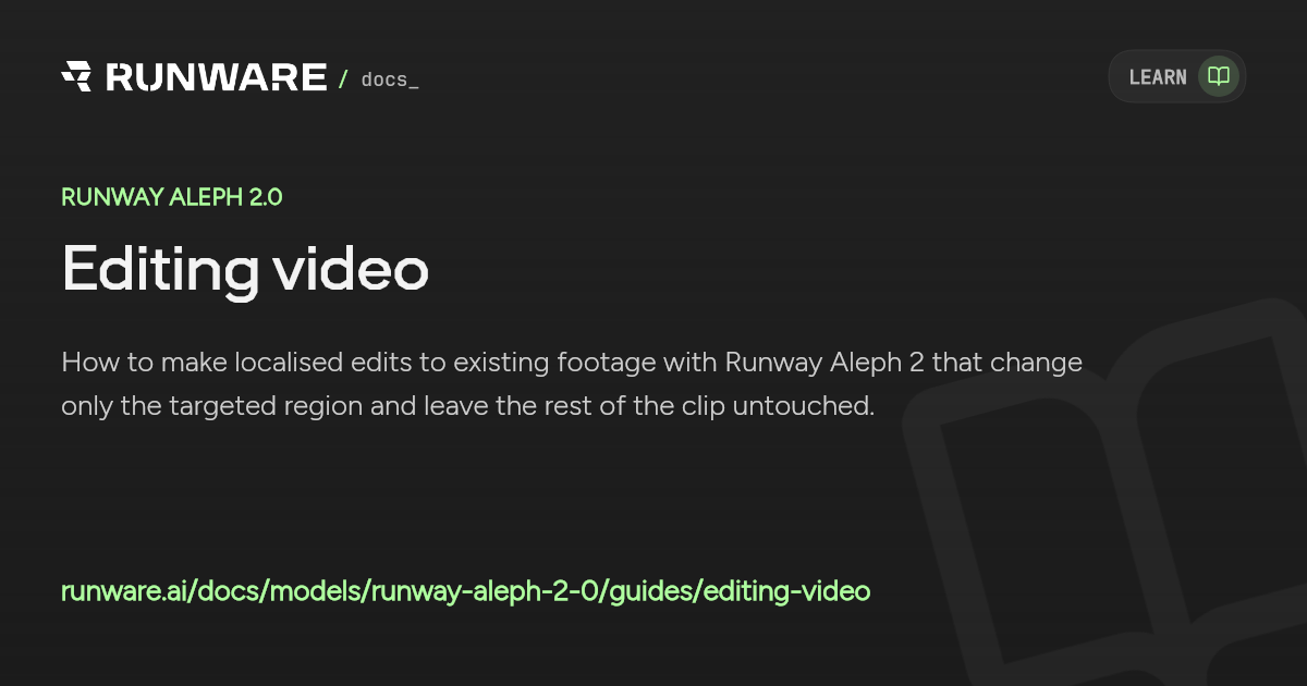 Editing video — Runway Aleph 2.0 API | Runware Docs